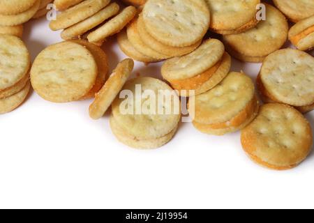 Pile of Mini Cheese Snack Crackers Close up Stock Photo - Alamy