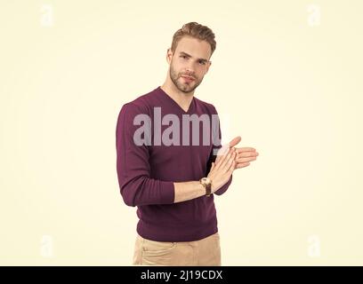 Wash your hands thoroughly to remove germs. Guy rub hands together ...