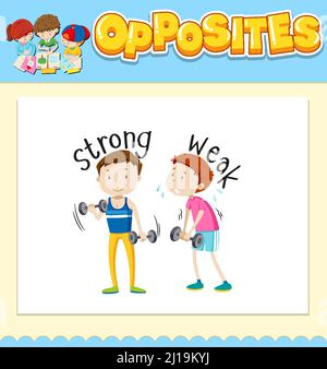 Opposite words for strong and weak illustration Stock Vector Image ...
