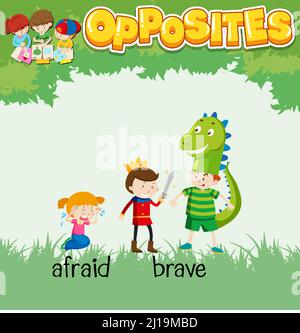 Opposite words with afraid and brave illustration Stock Vector Image ...