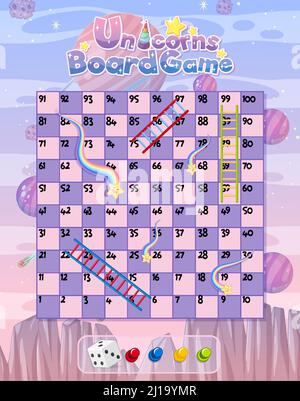 Rainbow unicorn board game template for preschool kids illustration ...