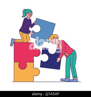 Vector illustration of the people working together as a team. Creative teamwork seeking idea ...