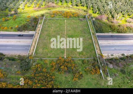 Wildlife crossing bridge allowing animals a safe passage over a rural ...
