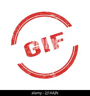 GIF text written on red grungy zig zag borders round stamp Stock Photo ...