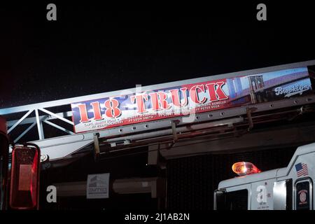 FDNY Hook and Ladder 118 in training in Brooklyn, New York, USA Stock ...