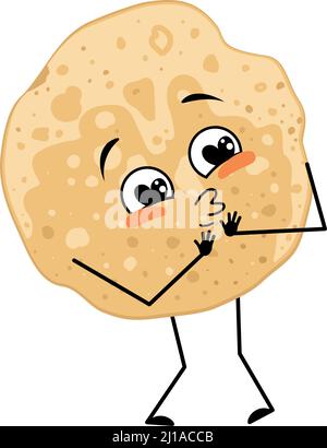 Pancake character with love emotions, smile face, arms and legs. Baking ...