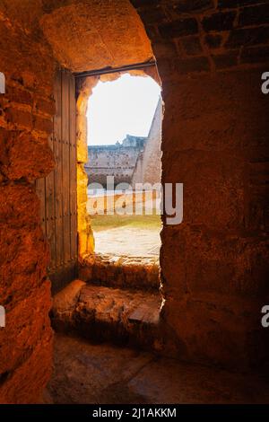 A vertical shot of the inside of the Niebla Castle in Spain Stock Photo ...