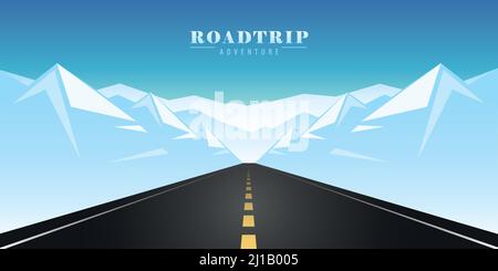 straight asphalted road winter travel landscape vector illustration ...