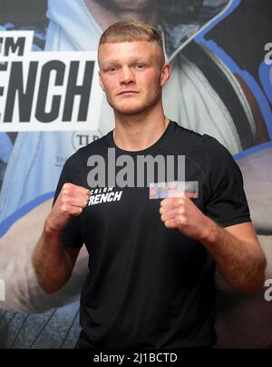 Josh Warrington poses for photographs during the weigh in at The Queens ...