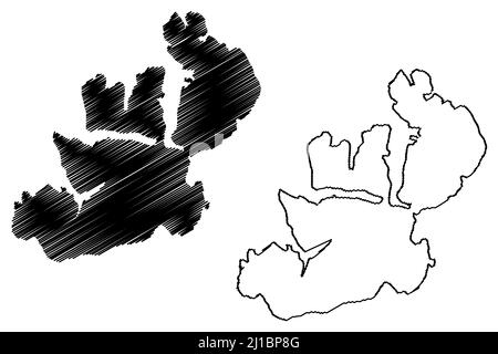 Kvaloya island (Kingdom of Norway) map vector illustration, scribble ...