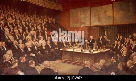 Sir James Dewar (1842-1923) lecturing on liquid hydrogen at the Royal ...