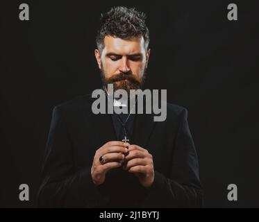 Portrait of monk with pray. Pray praying oblation. Senior religion holy ...