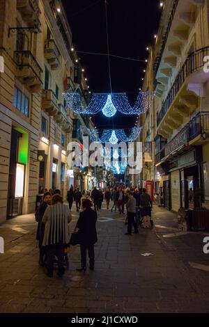 Christmas decorations light up the medievil city of Valletta, Malta ...