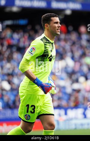 David Soria of Getafe CF in action during the Spanish League, LaLiga EA ...
