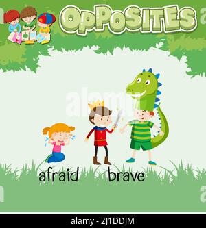Opposite words for afraid and brave illustration Stock Vector Image ...