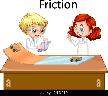 Friction science experiment with scientist kids illustration Stock ...