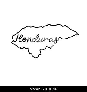Honduras outline map with the handwritten country name. Continuous line ...