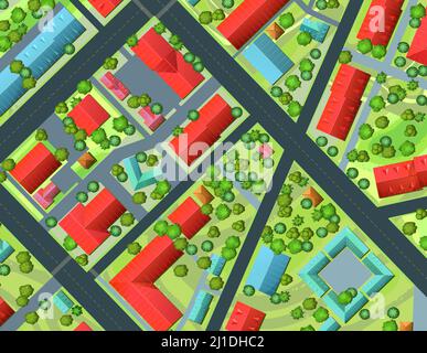 Residential quarter. Top Top View from above. Seamless pattern. Small ...