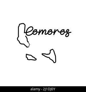 Comoros outline map with the handwritten country name. Continuous line ...