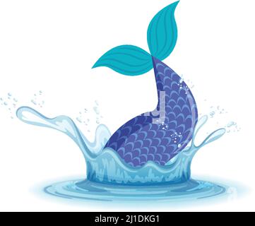 A water splash with mermaid tail on white background illustration Stock ...