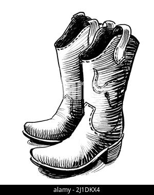 American West rodeo cowboy pair of leather western riding boots with ...