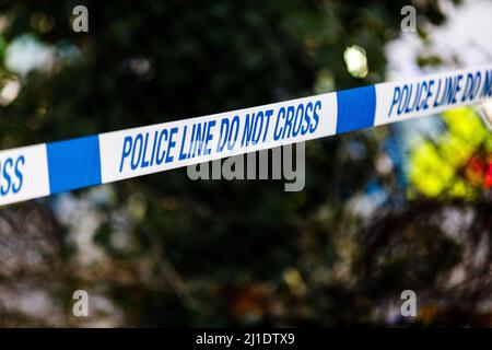 A taped off crime scene & British Police van Stock Photo - Alamy