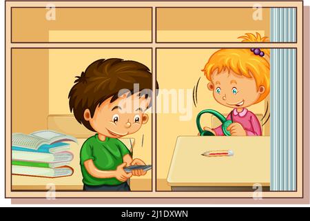 View through the window of cartoon character illustration Stock Vector ...