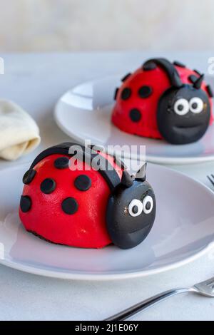Fun food art for kids. Ladybug sandwich on blue background. How to make ...