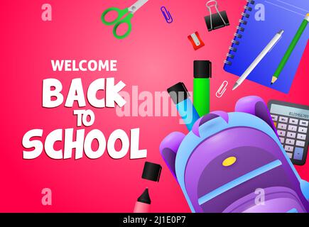 Welcome back to school lettering, stationery and backpack Stock Vector ...