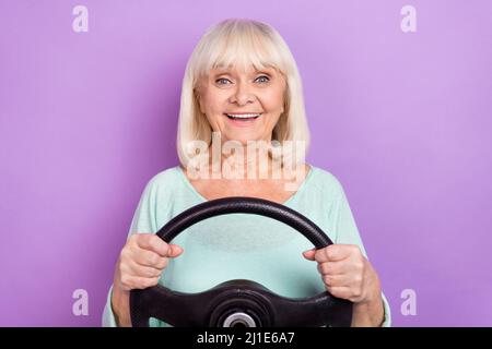 Photo of cheerful positive lady wear stylish print clothes jumper yell ...