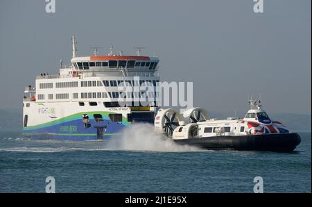 A Wightlink Isle of Wight to Portsmouth Hovercraft travels across the ...
