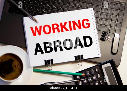 Work Abroad card with bokeh background, concept Stock Photo - Alamy