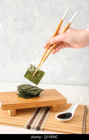 Nori seaweed sheet piece. Hand-painted watercolor illustration template ...