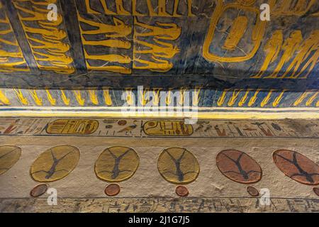 Ceiling of the tomb of Ramesses IX, KV6, in the Valley of the Kings ...