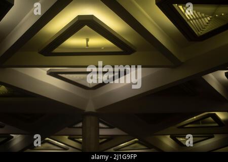 Light triangle. Lamp on ceiling. Light design. Architecture of 20th ...