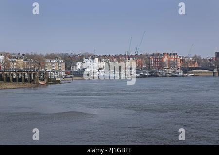 Riverside buildings in Chelsea, London, UK. Shows original Victorian ...