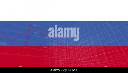Image of arrows, graphs and financial data over flag of russia Stock ...