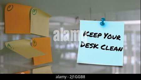Image of keep your desk clean note and office items on desk Stock Photo ...