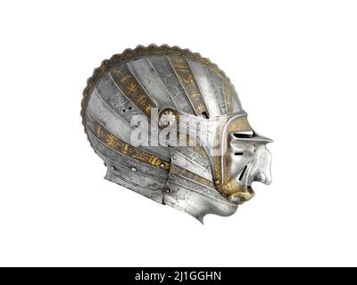 Medieval French Burgonet with Falling Buffe. ca. 1550 The medallions on ...