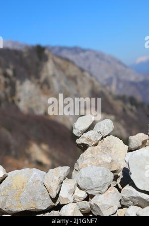 heap of small stones called Cairn in mountain Stock Photo - Alamy