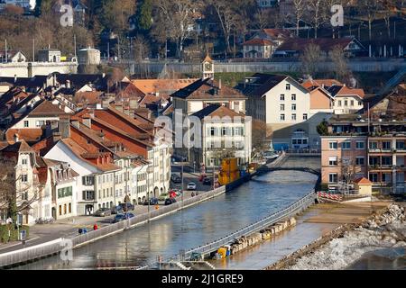 Bern, Switzerland - December 22, 2015: Townhouses by the river. The ...