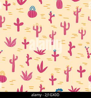Tropical pattern of different cacti, aloe, exotic animals. Seamless ...