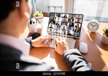 Watching Online Hybrid Presentation Webinar And Elearning Meeting Stock ...