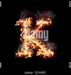 Letter K. Fire and smoke alphabet over black background Stock Photo - Alamy