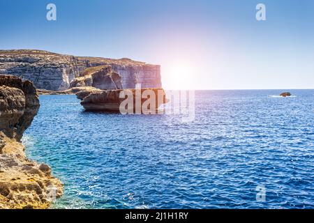 Fantastic views of rocky coast and beautiful sandy beach on a sunny day ...