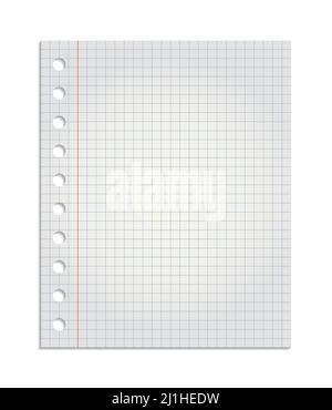 Realistic sheet of squared paper from a exercise book, paper torn from ...
