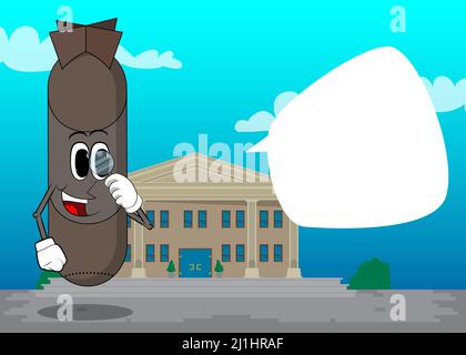 Bomb holding a magnifying glass. Missile, explosive as funny cartoon ...