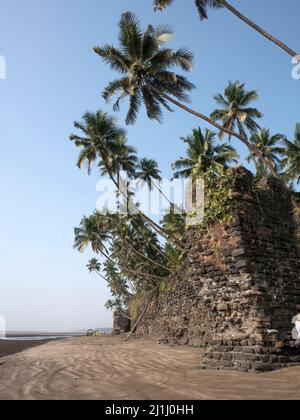 Outer walls of Revdanda fort as seen from Revdanda beach.This fort was ...