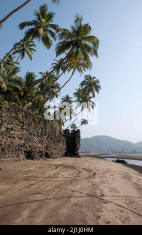 Outer walls of Revdanda fort as seen from Revdanda beach.This fort was ...