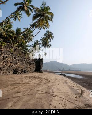 Outer walls of Revdanda fort as seen from Revdanda beach.This fort was ...